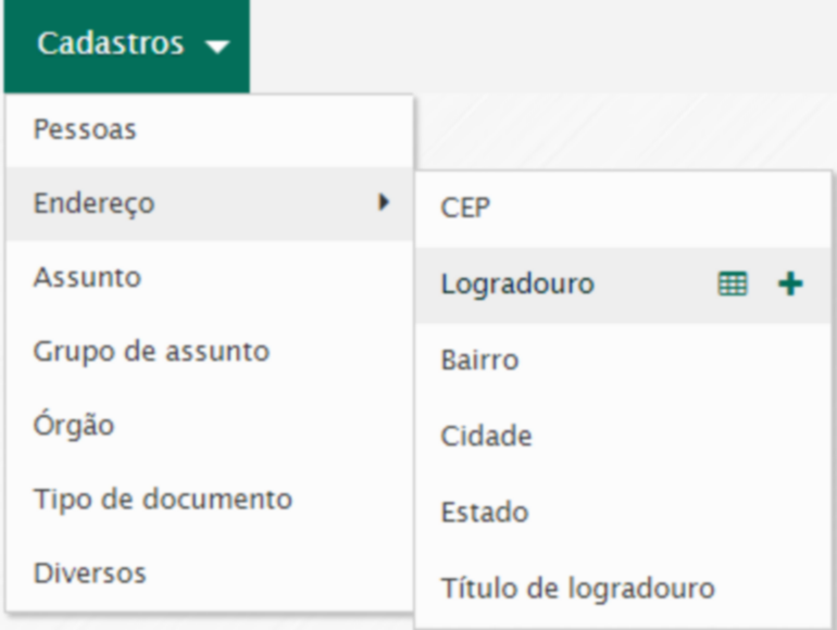 Sistemas > Protocolo > Cadastros